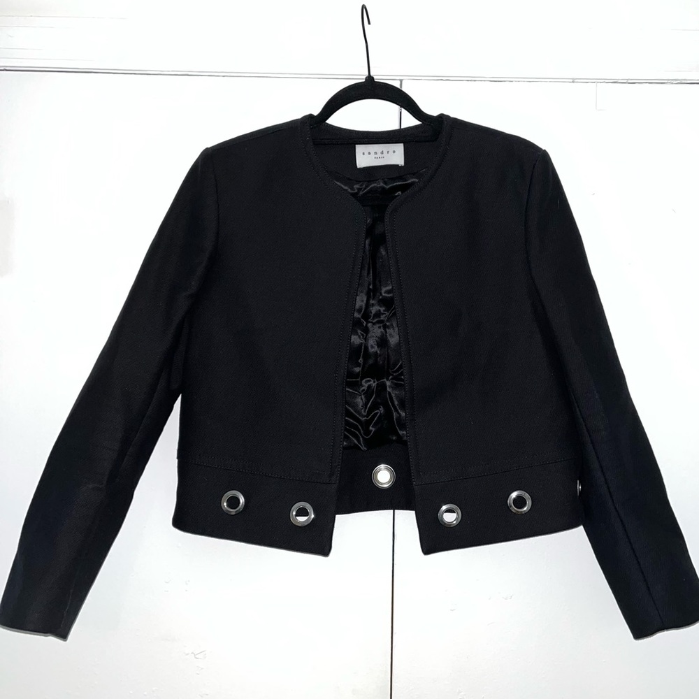 Sandro Eyelet Detail Cropped Jacket - Gem